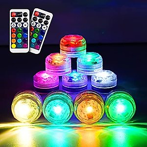 HL Submersible Led Lights, 10Pack Mini Waterproof RGB Multi-Color Led Tea Lights with Remote for Aquarium,Pool,Vase,Garden,Wedding Party,Christmas Decorations,Paper Lantern Lights