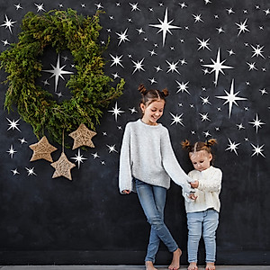 Zonon 82 Pieces Mirror Wall Stickers Removable Star Wall Decals 3D Acrylic Mirror Setting Wall Sticker Christmas Star Decorative Decal for Home Wall Living Room Bedroom Decor(Silver)