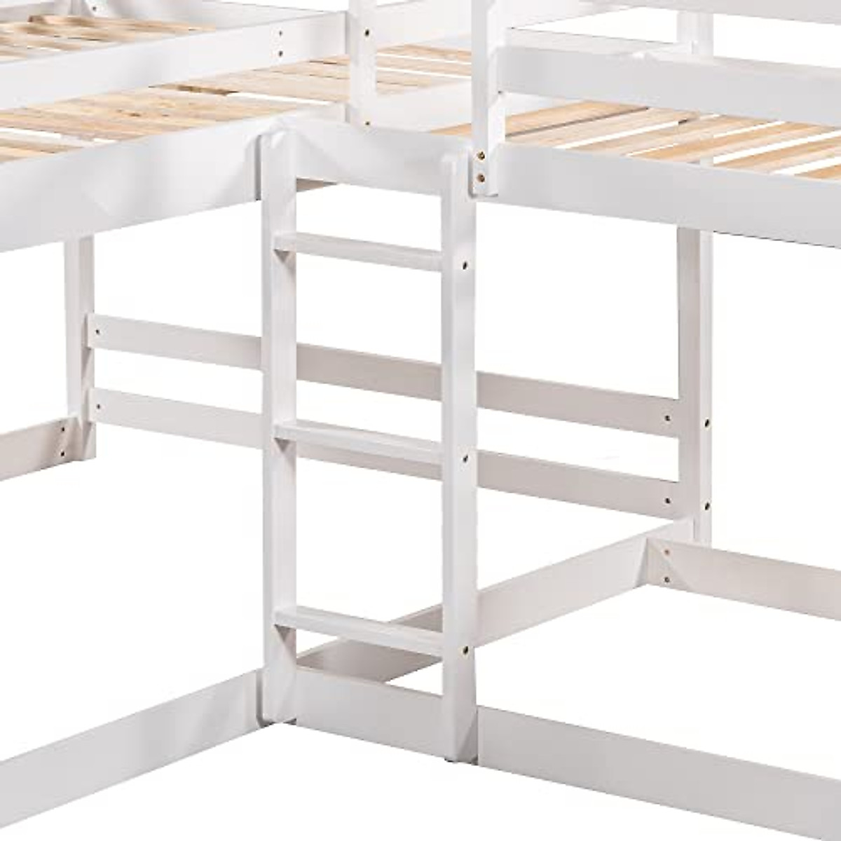 L Shaped Bunk Bed for 4, Wooden Quad Bunk Bed with Slide, Full Over Full Bunk Bed with Twin Over Twin Bunk Bed Attached for Kids Girls Boys - White