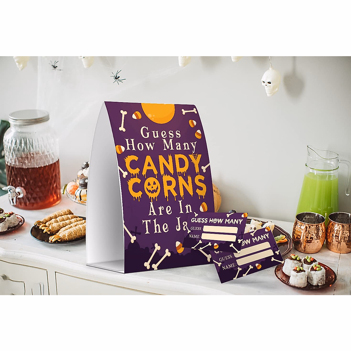 Guess How Many Candy/Corns Are In The Jar - Candy Guessing Game, Halloween Party Gamems, 1 Sign and 50 Game Cards, Baby Shower, Birthday Party -G001