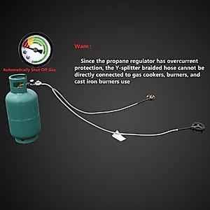 MCAMPAS Low Pressure Propane Regulator Adapter with Tank Gauge Level Indicator .5Feet Y-Splitter Stainless Braided Hose to 3/8" Female Flare Fitting for Most LPG Gas Grill, Heater and Fire Pit Table