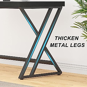 LVB Black Computer Desk, Modern Gaming PC Writing Desk for Home Office, Metal Computer Study Work Table for Bedroom, Industrial Executive Student Simple Workstation Desk with Storage, 55 In, Black Oak