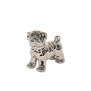 Sagebrook Home Ceramic Pug Dog Figurine, Accent Piece Sculpture Home Decor Collectible, Craft Ornament Art Statue Decoration for Interior Design, 4.5" x 3" x 5", Silver