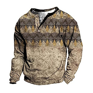 Men Hoodies Fashion, Mens Sweatshirts Tall Pullover Sweatshirts Crewneck Pastel Hoodies V-Neck Sweater Men's 3D Digital Printing Stand Collar 3 Button Vintage Energy Hoody Claw (M, Light Brown)