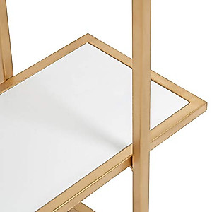 Kate and Laurel Leigh Wood and Metal Wall Shelf, 30" x 24", White and Gold, Unique Modern Glam Home Decor with Efficient Storage Shelves for Smaller Spaces