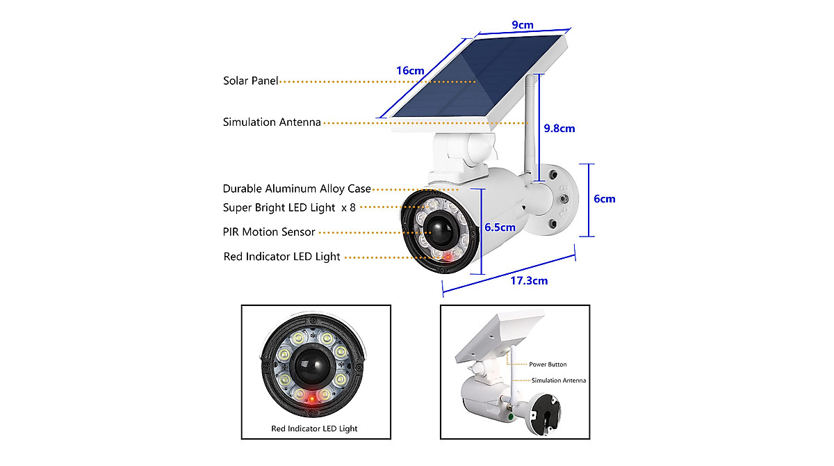 360° Rotatable Fake Camera with Solar Motion Light