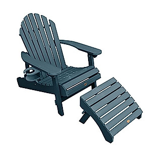highwood AD-KITCHL5-NBE Hamilton Folding & Reclining Adirondack Chair with Ottoman and Cup Holder, Nantucket Blue