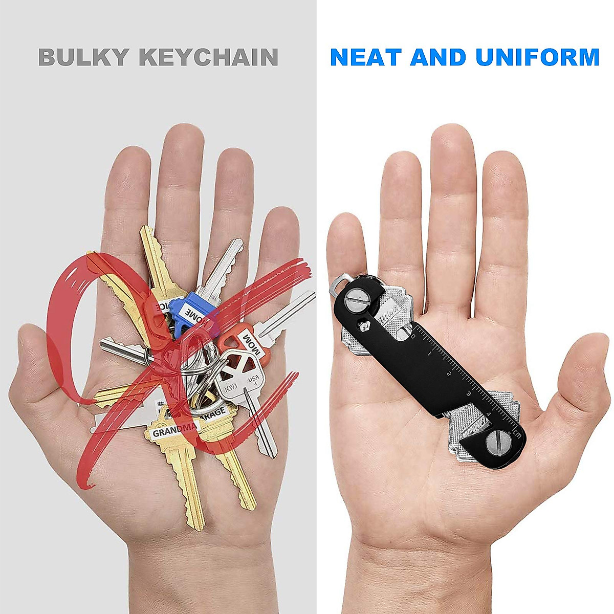 2PCS Key Organizer Keychain, Compact Key Holder Keyring, Smart & Light-weight Multi-tool Folding Key Chain with Bottle Opener/Phone Stand (Up to 6~10 Keys, Black & Silver)