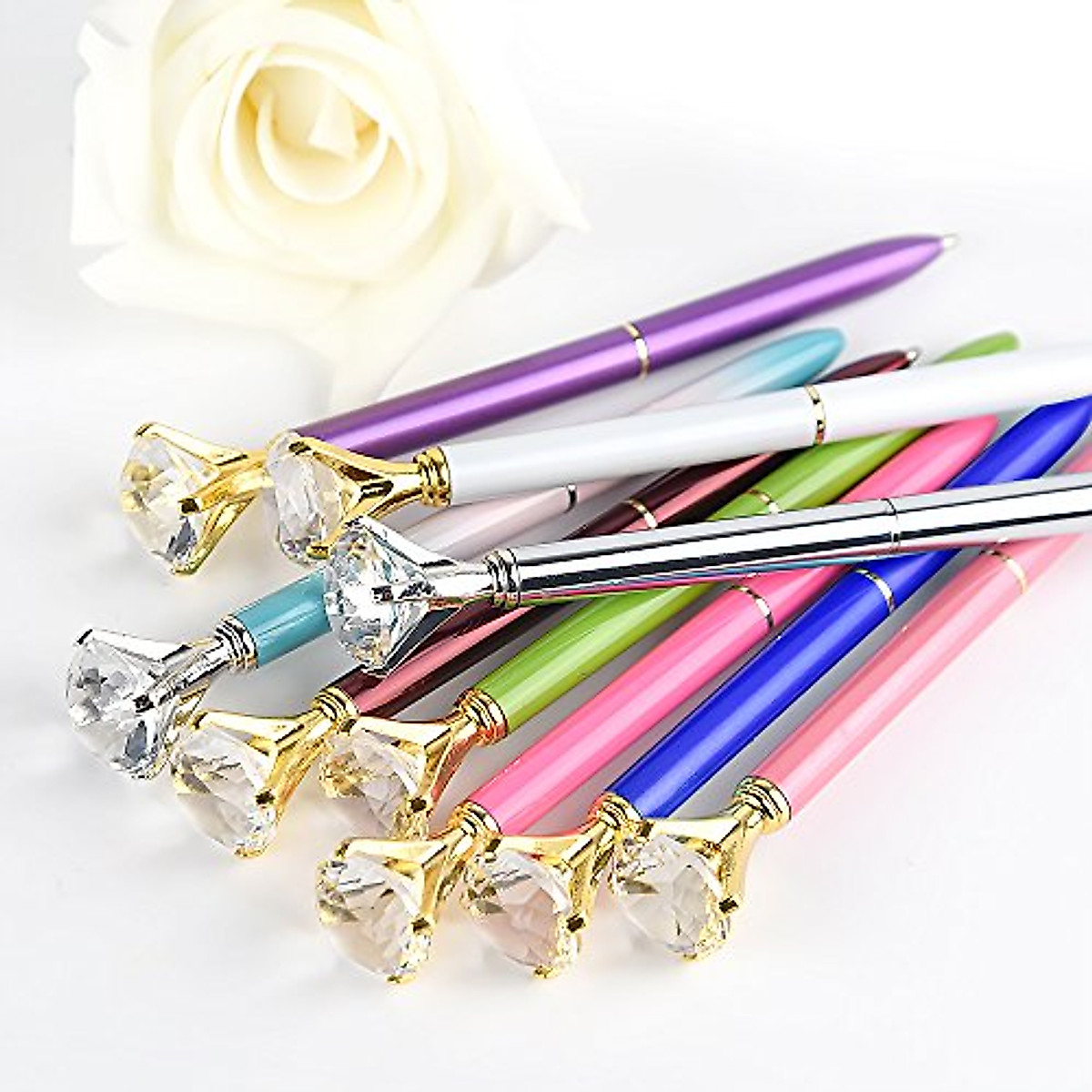 Coopay 12 Pieces Crystal Diamond Pens Bling Rhinestones Metal Ballpoint Pens Black Ink for School Office, 12 Color Variations