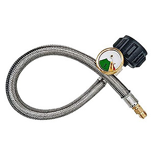 Meter Star 18inch Pigtail Stainless Braided RV Regulator Propane Hose Connector with Gauge QCC Type1 Connection 2PCS/lot