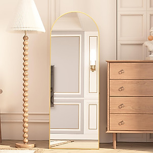 Elemango 64"x21" Arched Floor Mirror Full Length Mirror, Full Body Wall Mirror with Aluminum Frame, Arched-Top Full Mirror Standing Hanging or Leaning, Dressing Mirror for Bedroom Living Room, Gold