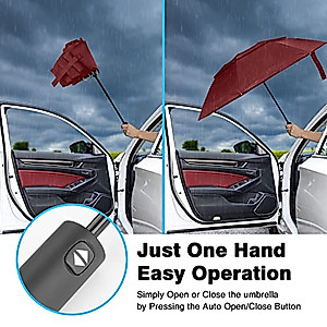 Vuteehy Windproof Umbrella, Travel Umbrella for Rain with 16 Ribs Double Canopy Vented, Waterproof Folding Umbrella with Inverted Design, Auto Open Close, Compact Rain Umbrella for Men and Women, Red