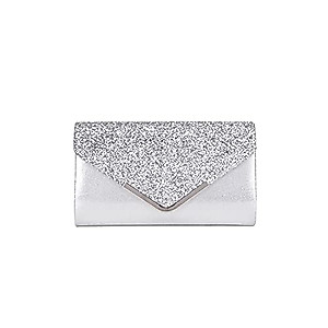 LAM GALLERY Sparkling Evening Clutch Handbag Bling Wedding Bride Purse Glitter Chain Shoulder Crossbody Bag - Silver