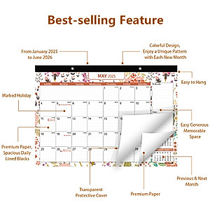 2023-2024 Large Desk Calendar 2023 (January 2023-June 2024), Big Monthly Wall Calendar with Plastic Cover: 17"x12", 18 Months Academic Year Desk Pad Calendars with Planner Stickers