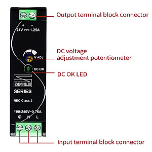 Dinkle Din Rail Power Supply 240W 24Vdc,10A, 1 Single-Phase, 0165N-24V240W1ACQ