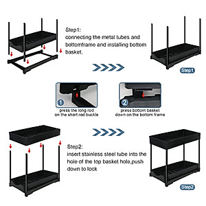 sulela Under Cabinet Basket Organizer and Storage with Sliding Drawer, 2 Tier Under Sink Storage Rack with 4 Hooks, Under Sink Organizers and Storage Black Under Sink Storage for Bathroom Kitchen