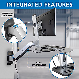 Mount-It! Sit Stand Wall Mount Workstation | Adjustable Height Stand Up Computer Station with Articulating Monitor Mount, Keyboard Tray, & CPU Holder | VESA Mount 75x75 and 100x100 | MI-7905