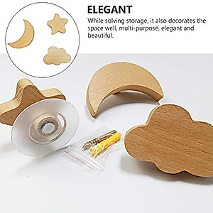 Garneck 3Pcs Wall Hooks Hat Hooks Wooden Coat Hangers Star Moon Cloud Wall Hook Kids Room Nursery Wall Decors