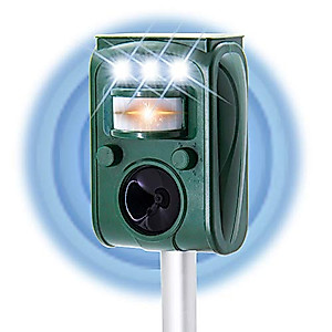 Lulu Home Ultrasonic Animal Repeller, Outdoor Weatherproof Solar Powered Rodent Repeller with Motion Activated Flashing LED Light, Repel Dogs, Cat, Squirrels, Raccoon, Rabbit, Fox & More