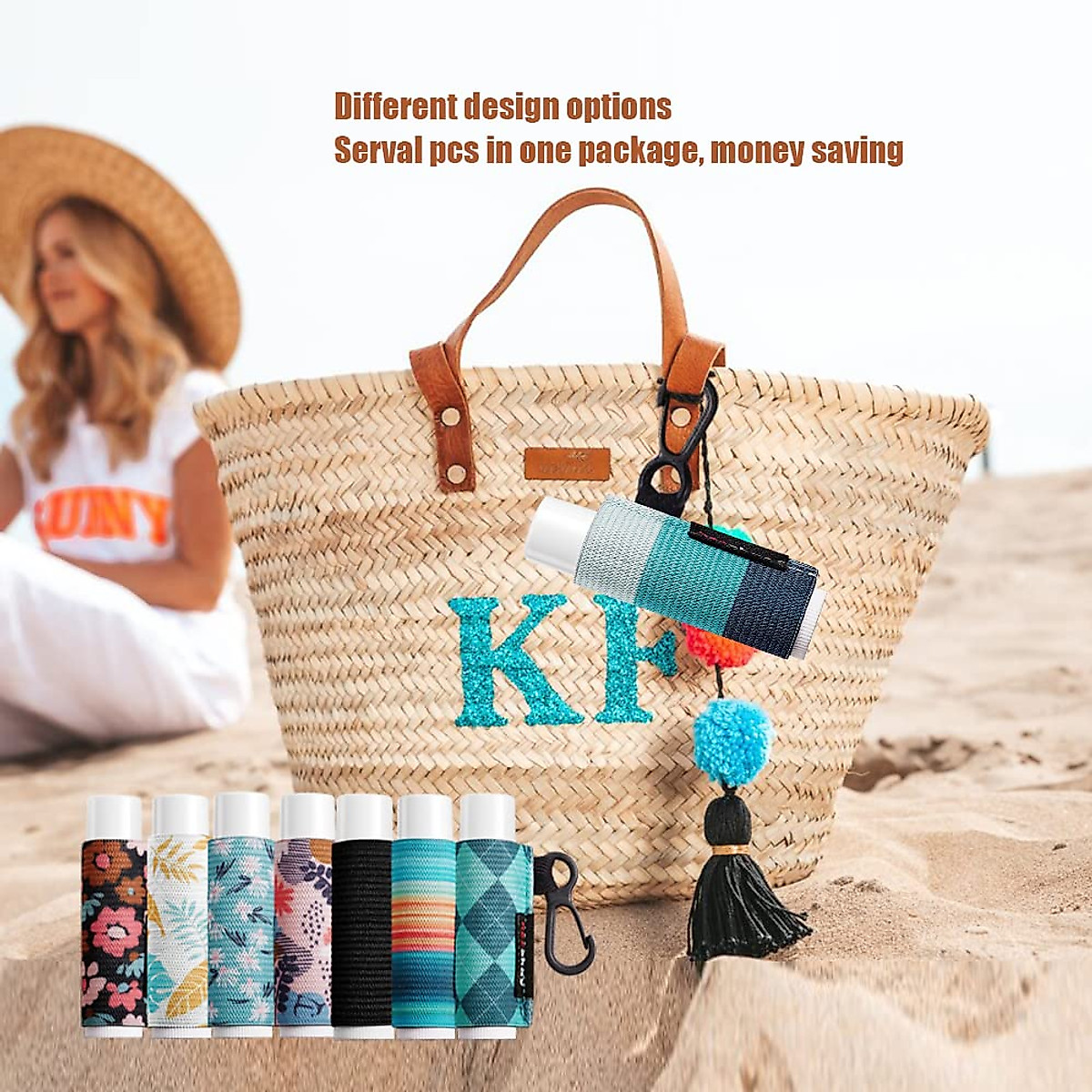 HEYSKAY Lip Balm Holder Sleeves Keychain Chapstick Elastic Sleeves (Floral patterns)