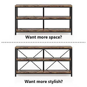 Tribesigns 55 Inches Long Sofa Table with Storage Shelves, 3 Tiers Industrial Rustic Console Table with Open Shelves, Three Decorative Shelf, Open TV Shelf for Living Room, Hallway, Book