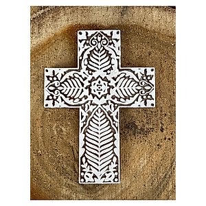 Wooden Block Stamp Jesus Christ Cross Carved Collectible Wall Mount Cross, Religious Antique Celtic Christ Cross Ideal Decoration for Home, Meditation, Office Decor