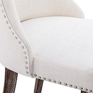 Kmax Fabric Dining Chairs Set of 4 Upholstered Side Chairs Farmhouse Accent Chairs with Nailhead Wood Legs for Dining Room Guest Room Restaurant, Cream