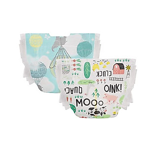 The Honest Company Clean Conscious Diapers | Plant-Based, Sustainable | Above It All + Barnyard Babies | Super Club Box, Size 1 (8-14 lbs), 160 Count