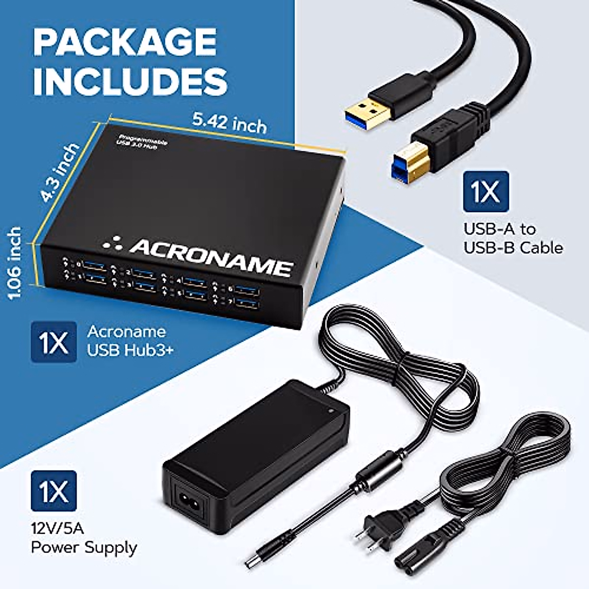 Acroname - Managed USB Switch/Hub 2 Computers - 9 Port, Fast Charge (4A), Industrial & Scientific Grade, Programmable Compatible with Mac/Windows/Linux for Keyboard Mouse External Hard Drive