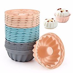 Silicone Molds, FGSAEOR Cupcake Liners (24-Pack) Donut Cake Pan, Reusable Baking Supplies, Muffin Pan Nonstick Mold Holders Mini Pumpkin Shape for Party Halloween Christmas Bakery