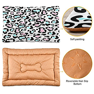 YETTASBIN Leopard Crate Pet Bed, Portable Washable Dog Cat Mat, Soft Comfortable Pet Mattress with Non-Slip Bottom for Dogs Cats Sleeping, 24 x 18 Inch