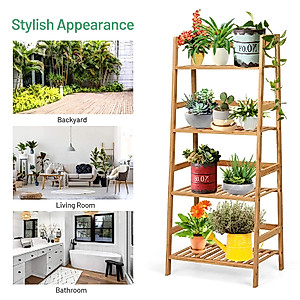 Giantex 4-Tier Ladder Shelf Plant Stand, Bamboo Flower Pots Holder Display Rack, Multifunctional Ladder-Shaped Bookshelf Storage Shelves for Home Office Living Room Bathroom Bedroom Kitchen (Natural)