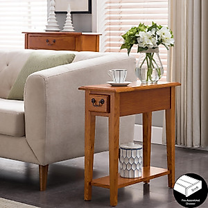 Leick Home 9017-MED One Drawer Narrow Side Table with Shelf, Hand Applied Rustic Oak Finish 10 in x 24 in x 24 in