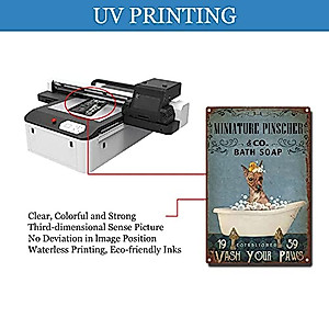 RNIIOPX Tin Sign Bath Soap Miniature Pinscher Bathroom Wall Art Vintage Retro Metal Sign 8"x12" (Tin Sign)