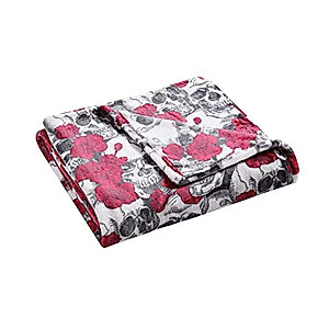 Morgan Home Fashions Velvet Plush Throw Blanket- Soft, Warm and Cozy, Lightweight for All Year Round Use 50 x 70 Inches (Botanical Skulls)