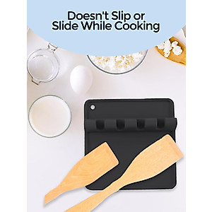 Silicone Spoon Rest with Drip Pad for Stove Top(2PCS), Large Utensil Rest for Multiple Utensils, Heat-Resistant & Dishwasher Safe Kitchen Utensil Holder for Spatula, Ladle, Kitchen Gadgets (Black)