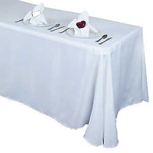 TABLECLOTHSFACTORY Round Corner Polyester Rectangle Tablecloths 90" x 156" - White