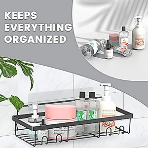 Self Adhesive Shower Shelves for Tile Walls, Black Shower Caddy Suction Cup, Bathroom Shower Organizer Hanging, Floating Shower Shelf for Inside, Toothbrush/Toothpaste Holder, Bathroom Accessory Set