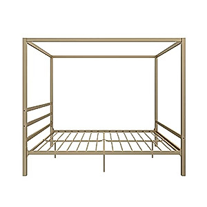 DHP Modern Metal Canopy Platform Bed with Minimalist Headboard and Four Poster Design, Underbed Storage Space, No Box Spring Needed, King, Gold