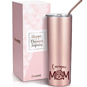 Onebttl Dog Mom Gifts, Dog Lover Gifts for Women, Best Dog Mom Ever, 20 oz Rose Gold Insulated Tumbler - Cavapoo Mom