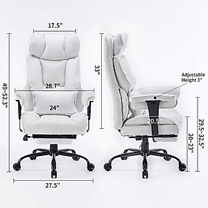 Efomao Fabric Office Chair, Big and Tall Office Chair 400 lb Weight Capacity, High Back Executive Office Chair with Foot Rest, Ergonomic Office Chair for Back Pain Relief, White