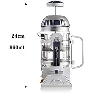 TEENKON French Press Insulated 304 Stainless Steel Coffee Maker, 32 Oz Robot R2D2 Hand Home Coffee Presser, with Filter Screen for Brew Coffee and Tea (White)