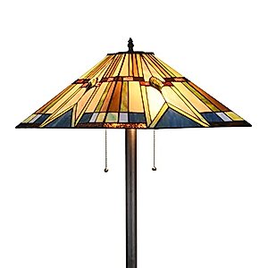 DOCHEER Tiffany Style Floor Lamp Handcraft Vintage Stained Glass Shade W16 x H65 Mission Floor Standing Reading Light Fixture for Bedroom, Living Room, Office, Multi-Colored