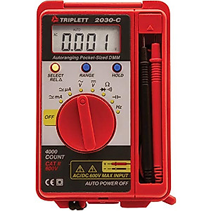 Triplett Pocket-Sized CAT II 4000 Count Digital Multimeter - AC/DC Voltage, AC/DC Current, Resistance, Frequency, Capacitance, Continuity, and Diode Check (2030)