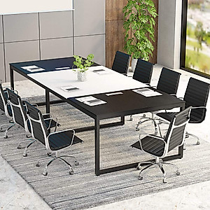 Tribesigns 8FT Rectangular Conference Table with Metal Base 94.48L x 47.24W x 29.92H Inches, Black and White