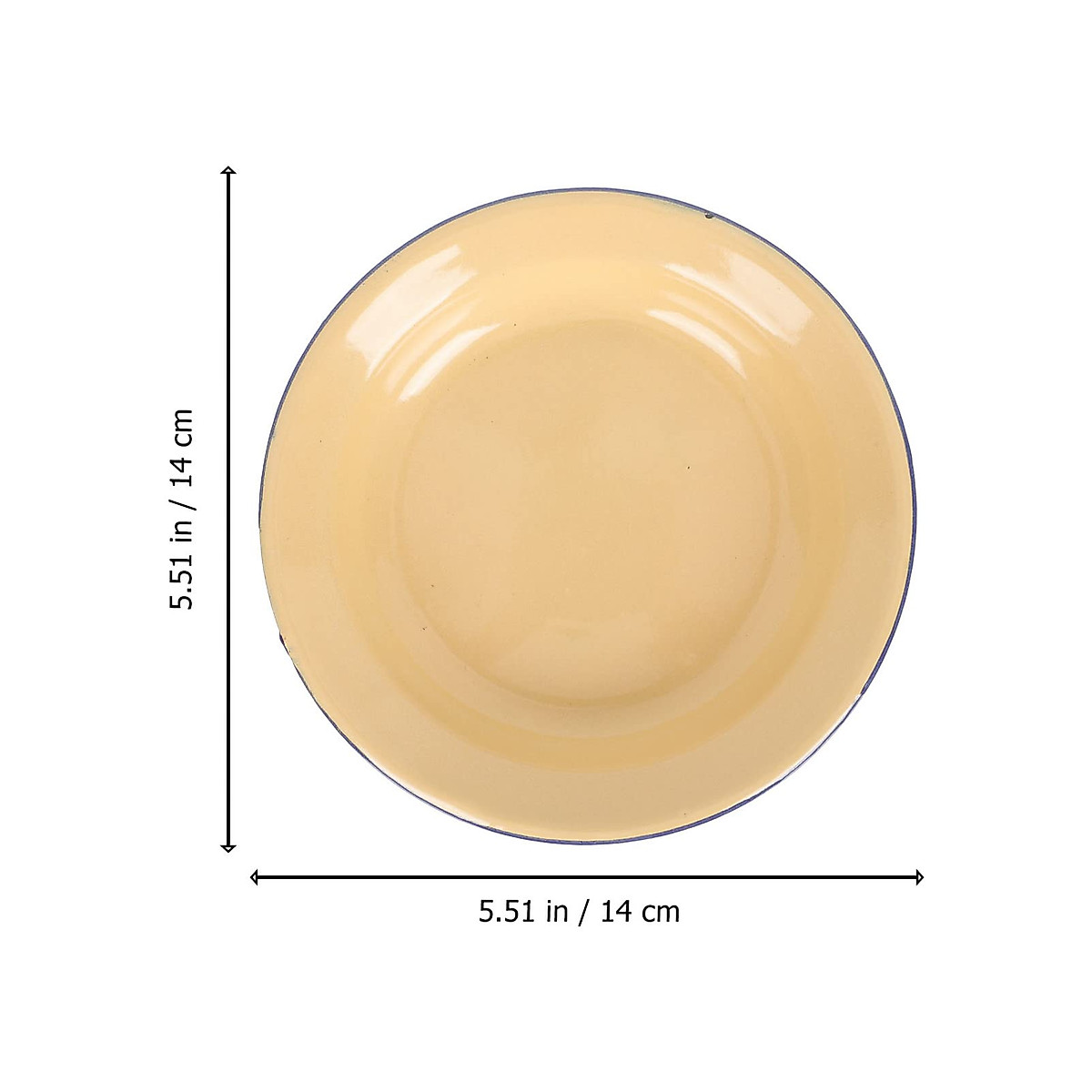 Yardwe Enamel Plate, 4PCS Enamelware Dinner Plate Serving Platter Tray, Retro Yellow Round Shallow Bowls with Blue Rim for Pasta, Salad- Durable and Reusable