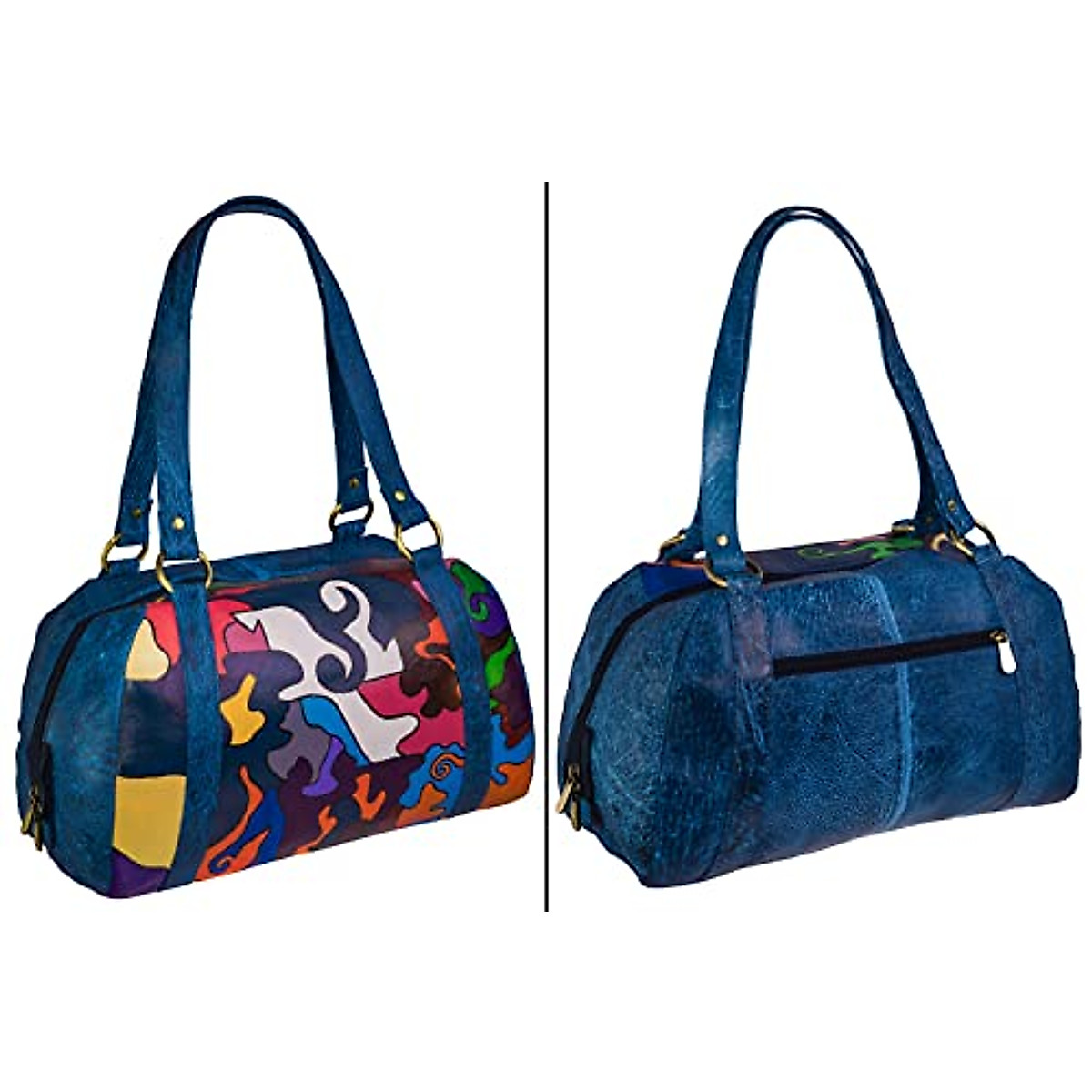 Women's Hand Painted Genuine Leather Handbag - Shoulder Bag - Hobo, by Evi's Bags. Unique, Large, Handmade Purse - Satchel - Tote. Wearable Art - Puzzle Piece Bag, Multicolor