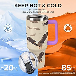 Bald Eagle Pattern 40 Oz Car Cup Stainless Steel Travel Mug Leak-Proof Insulated Tumbler with Handle Violet-style