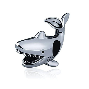 BOLENVI Great White Shark 925 Sterling Silver Charm Bead For Pandora & Similar Charm Bracelets or Necklaces