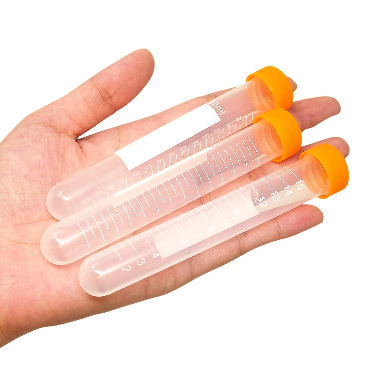 Honbay 20pcs 15ml Plastic Centrifuge Tube EP Tube Seed Bottle - Orange Screw Cap, Round Bottom, Graduated Marks